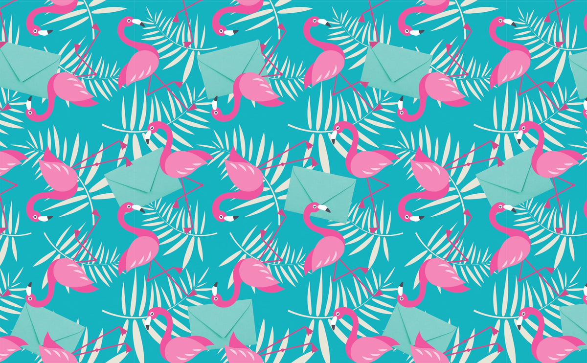 Pink and aqua dancing flamingo Pattern Wallpaper for Walls | Flock of Flamingos