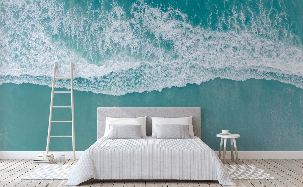 Calming seafoam green aerial ocean wave Wall Mural | Ocean Escape