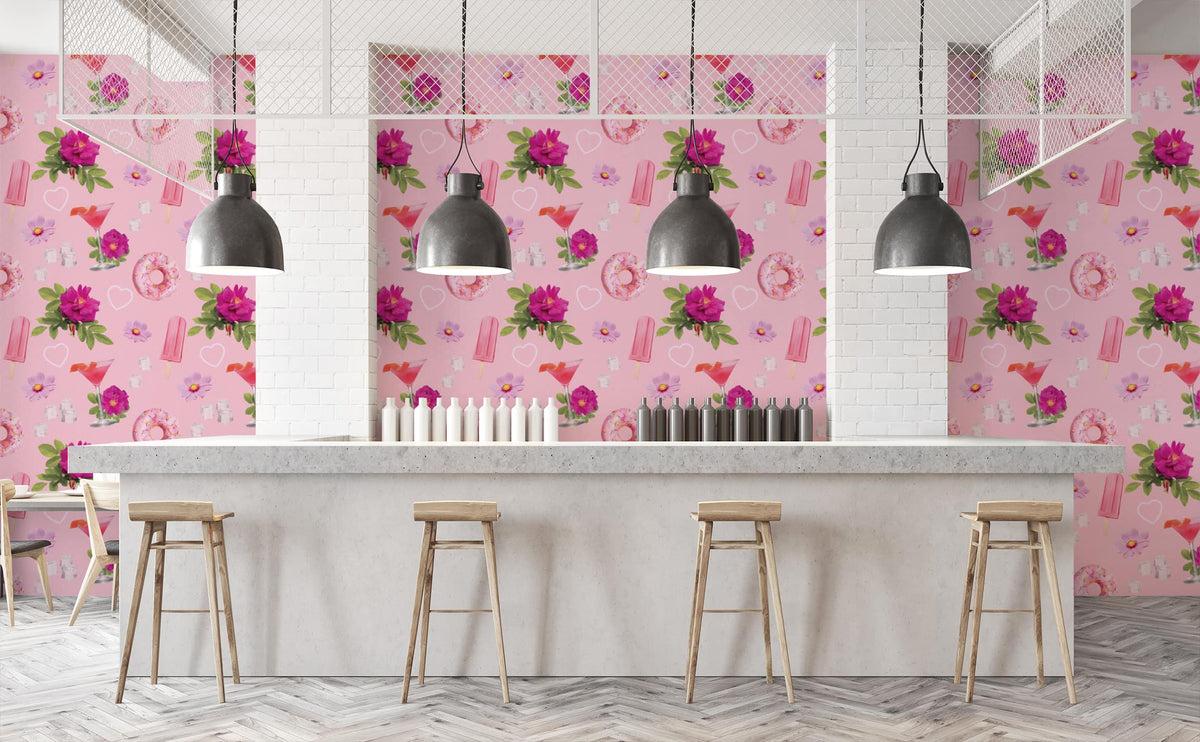 Cocktail party with cosmos and donuts with sprinkles Pattern Wallpaper ...