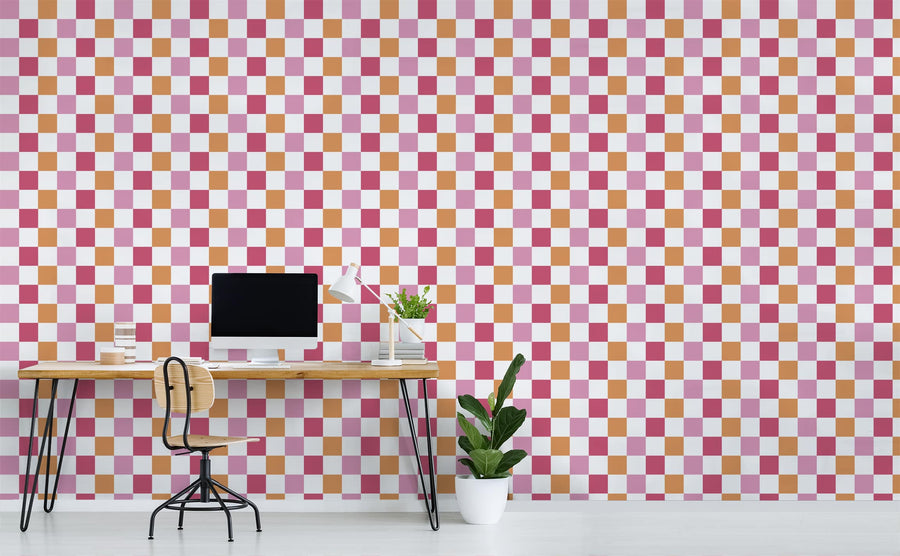 raspberry and orange sherbet checkerboard Pattern Wallpaper for Walls ...