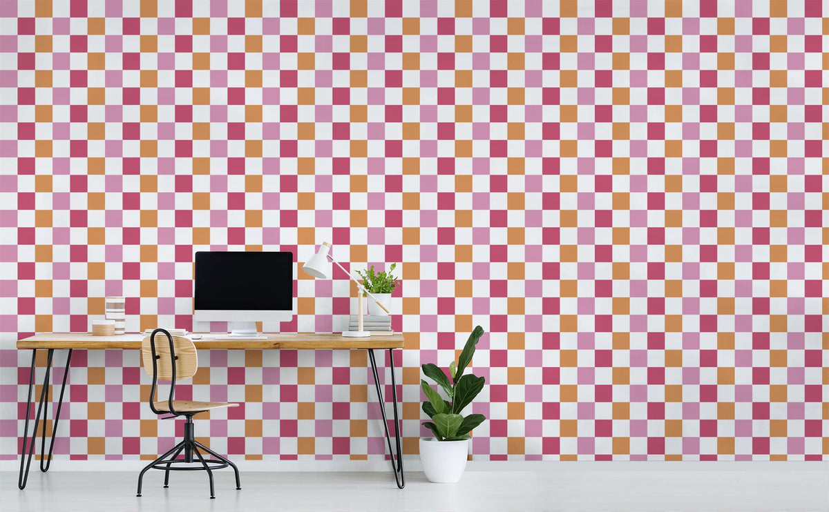 raspberry and orange sherbet checkerboard Pattern Wallpaper for Walls ...