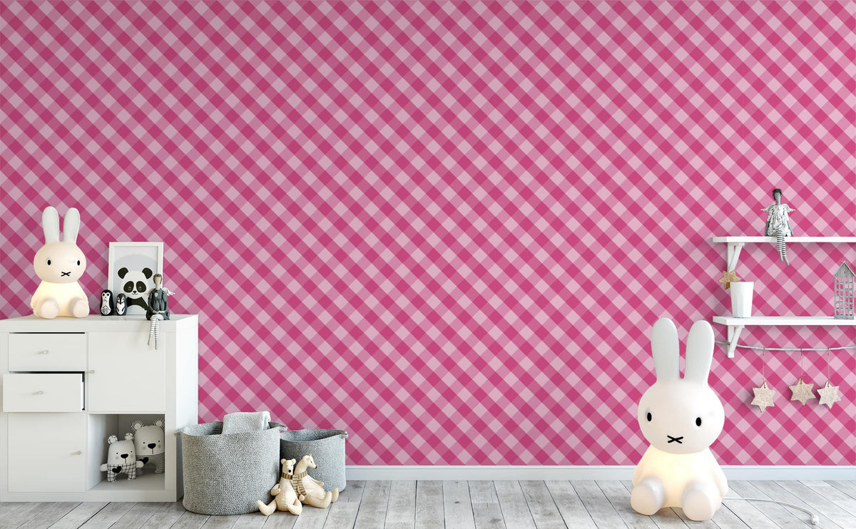 hot pink diagonal plaid Pattern Wallpaper for Walls | Haute Pink Plaid