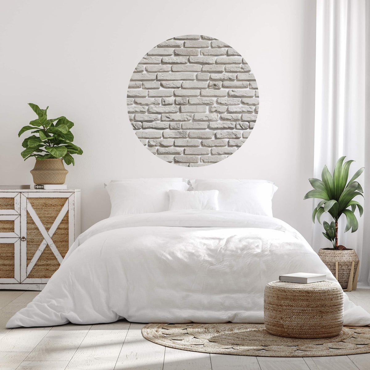 Aged White Brick | Circle Wall Decal | WallsNeedLove