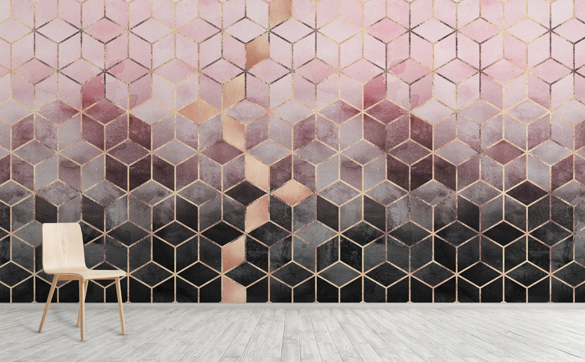 3D Cubes Wall Mural | Pink Gray Gradient Cubes