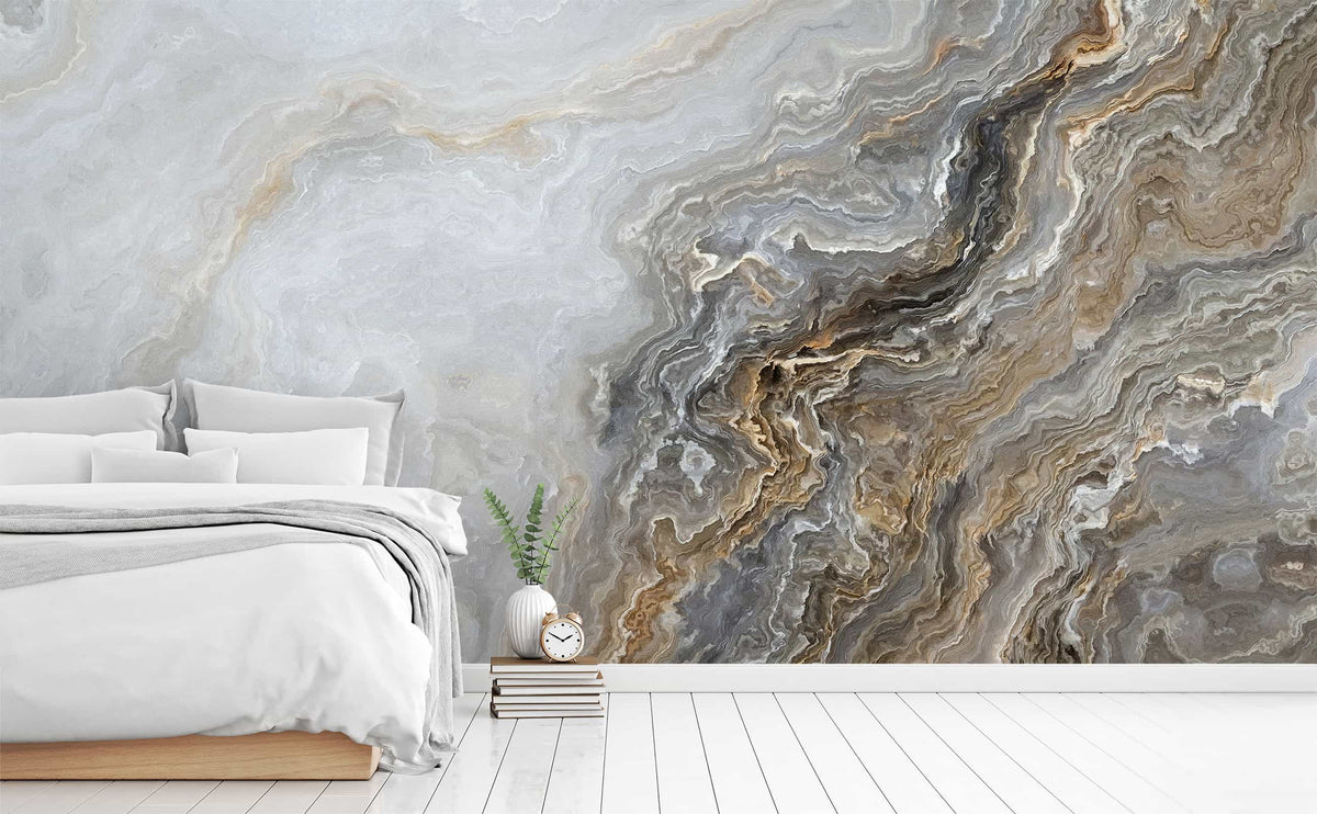 Golden layered quartz marble Wall Mural | Celestial Surface