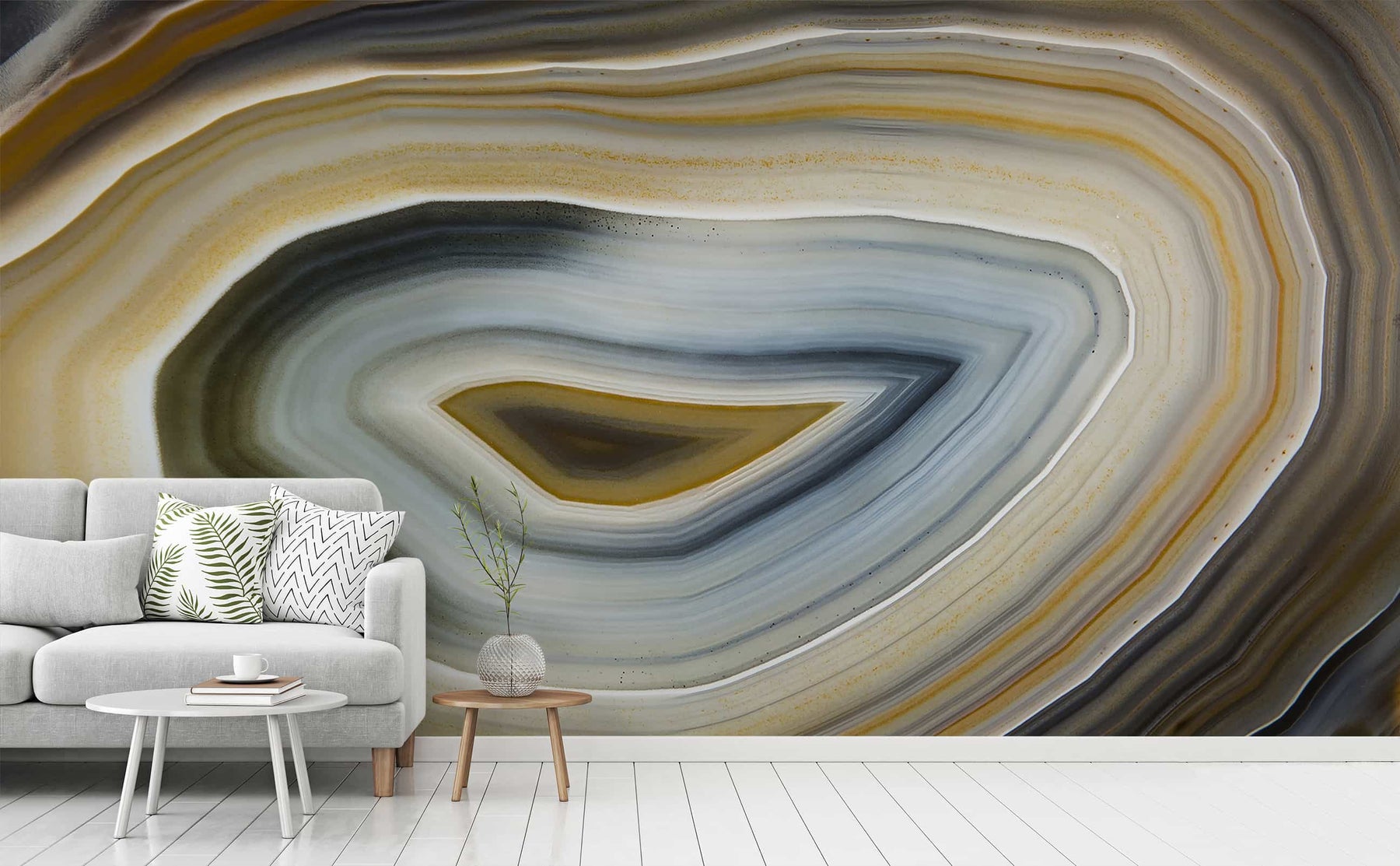 Polished geode smooth tan agate Wall Mural | Saturn Stone – WallsNeedLove
