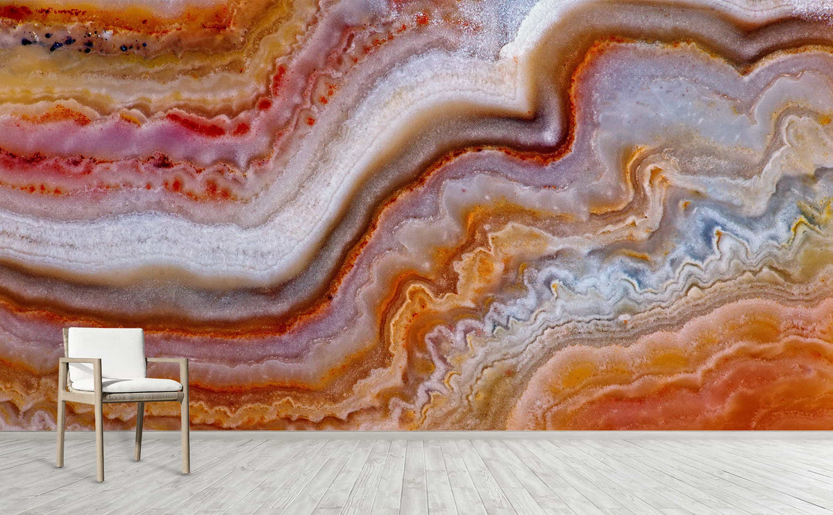 Wavy natural mineral quartz red orange Wall Mural | Moving Mountains