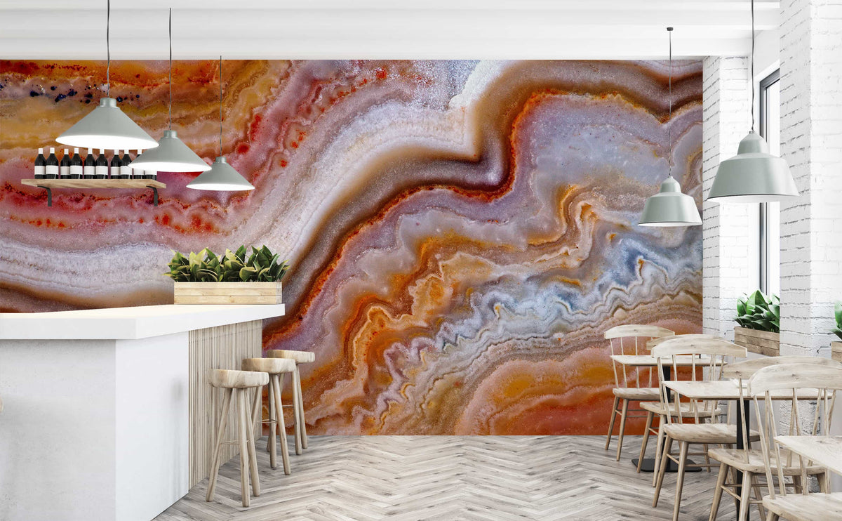 Wavy natural mineral quartz red orange Wall Mural | Moving Mountains