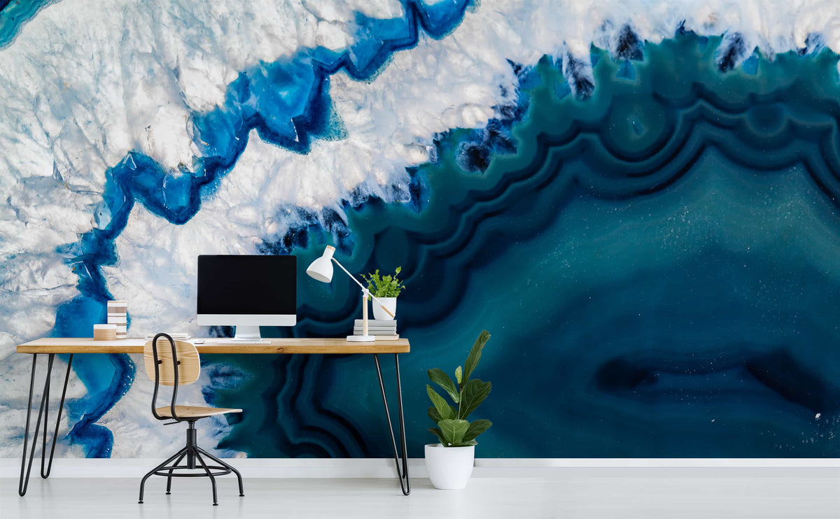 Blue agate white quartz crystal geode Wall Mural | Sea Ice