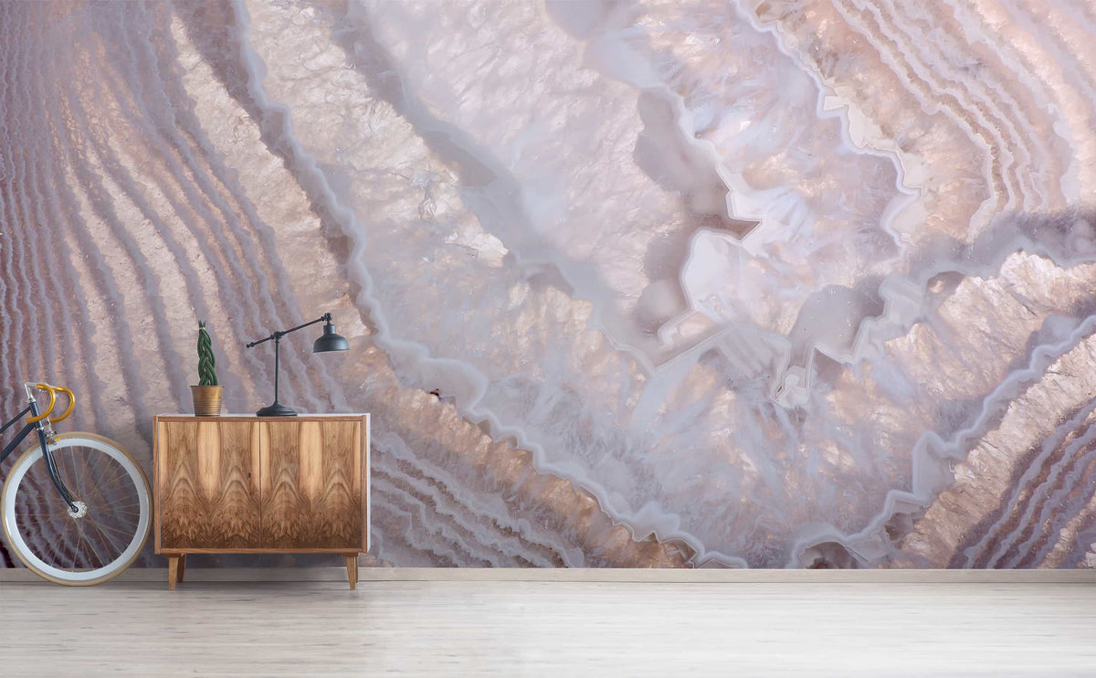 Translucent polished white light stone Wall Mural | Lace Agate