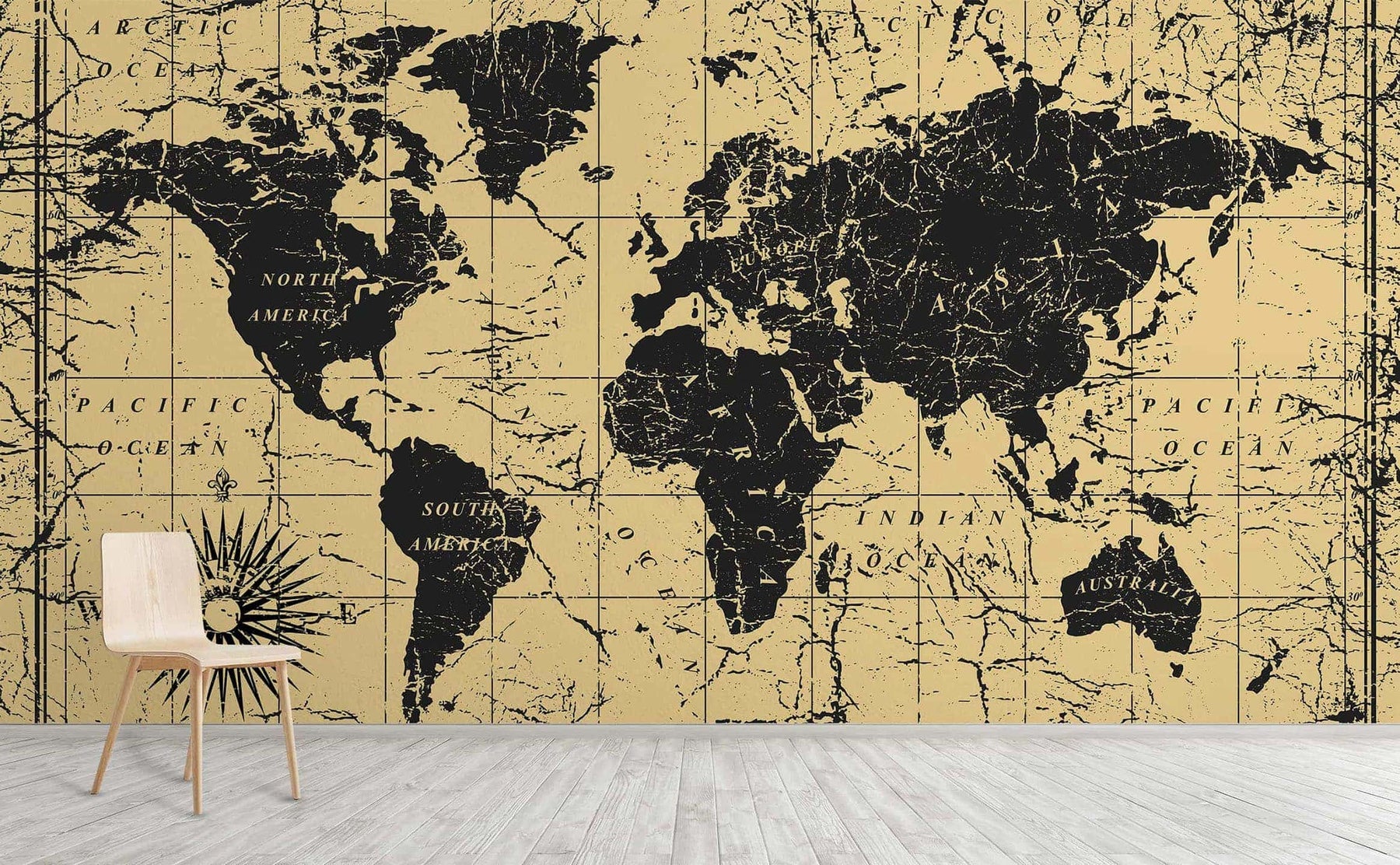 Distressed vintage compass rose map wall mural | World View – WallsNeedLove