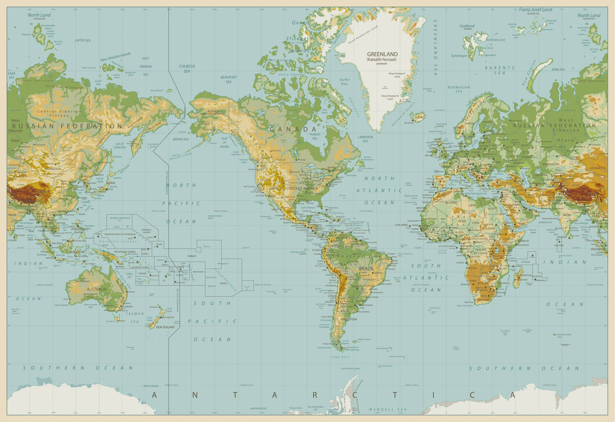 Americas physical world map wall mural | West Foot Forward
