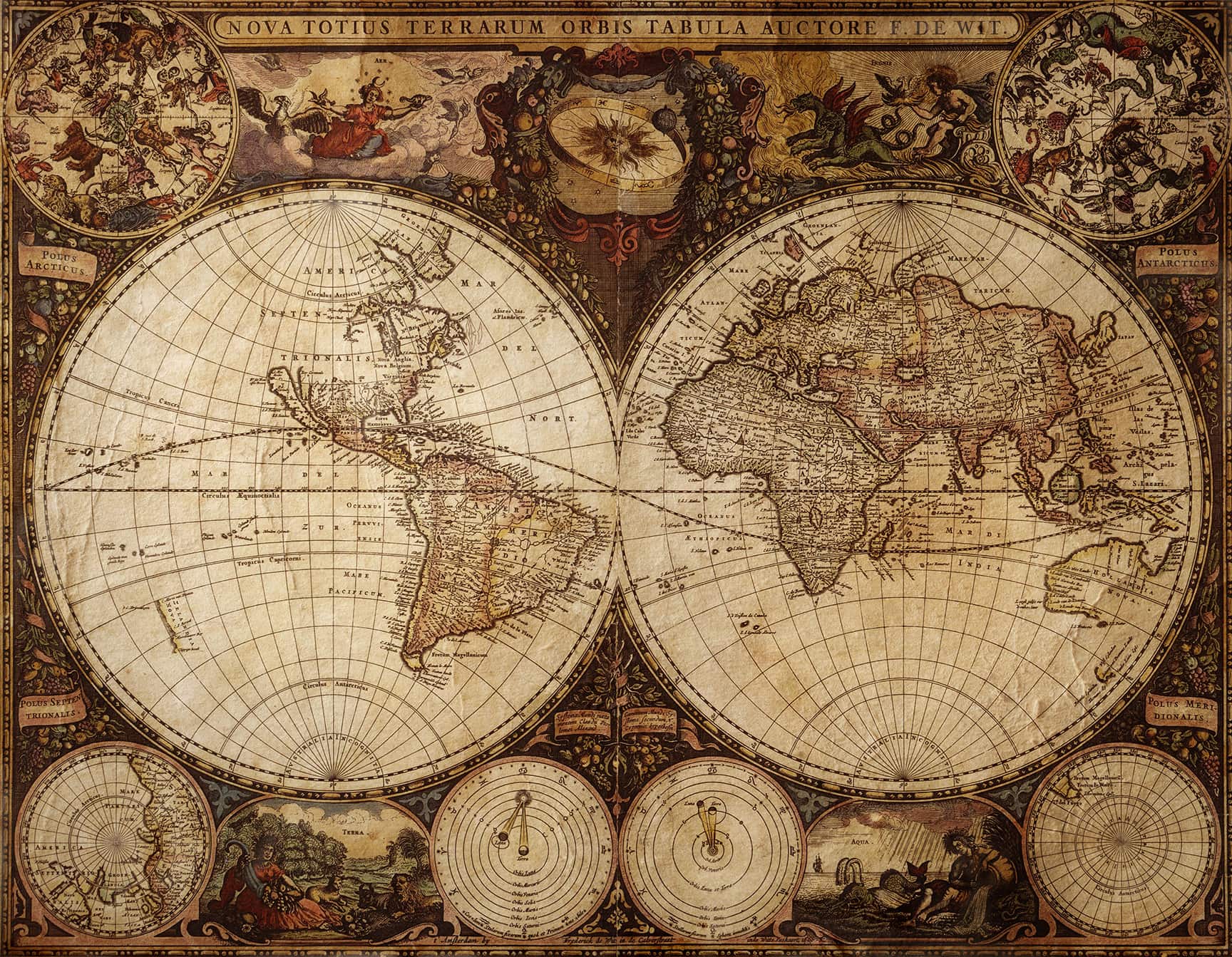 Antique double hemisphere world map wall mural | Take the Helm ...
