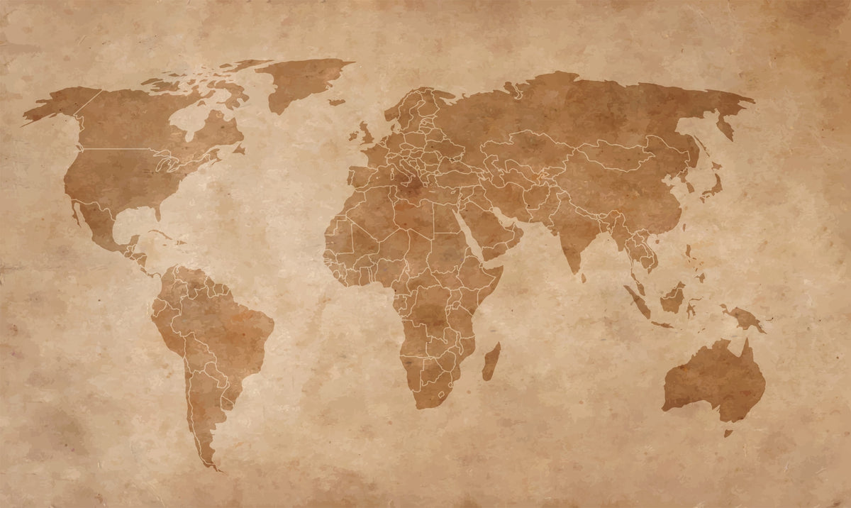 Sepia natural country borders world map wall mural | Global Village