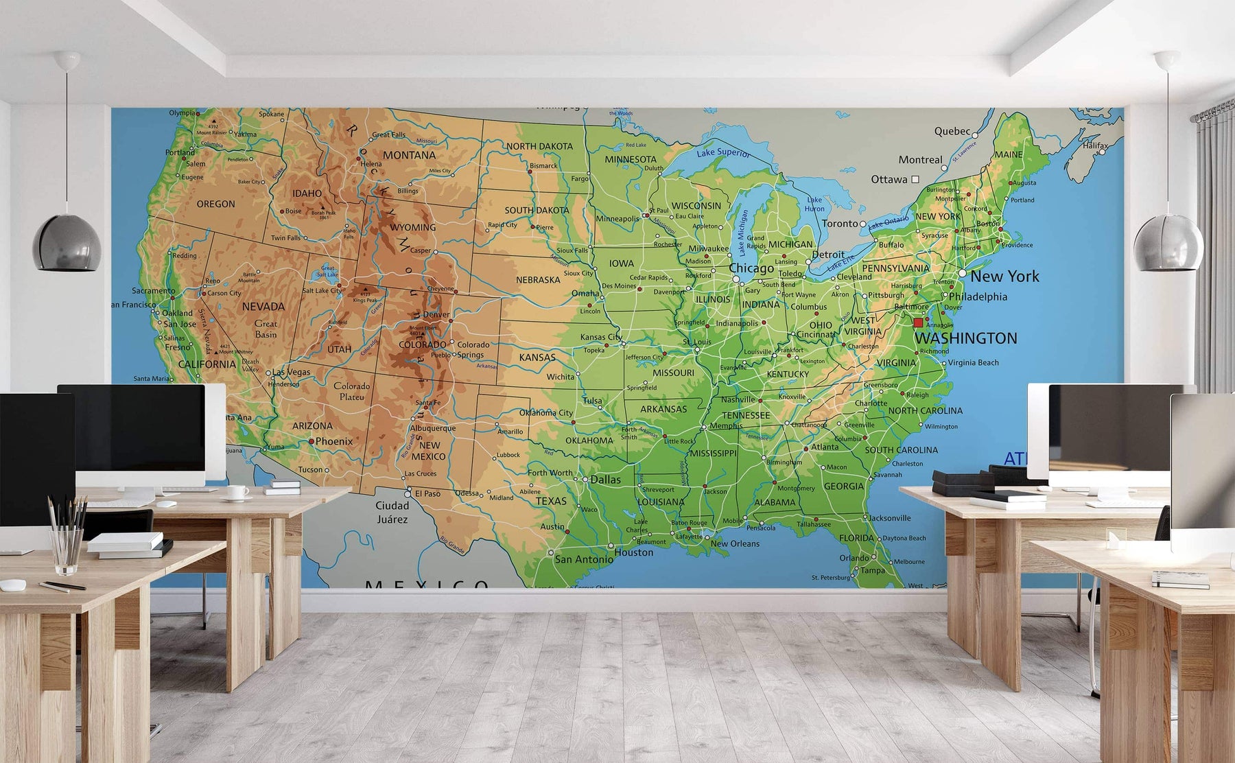 Bright United States road trip highway atlas map wall mural | Hit the ...