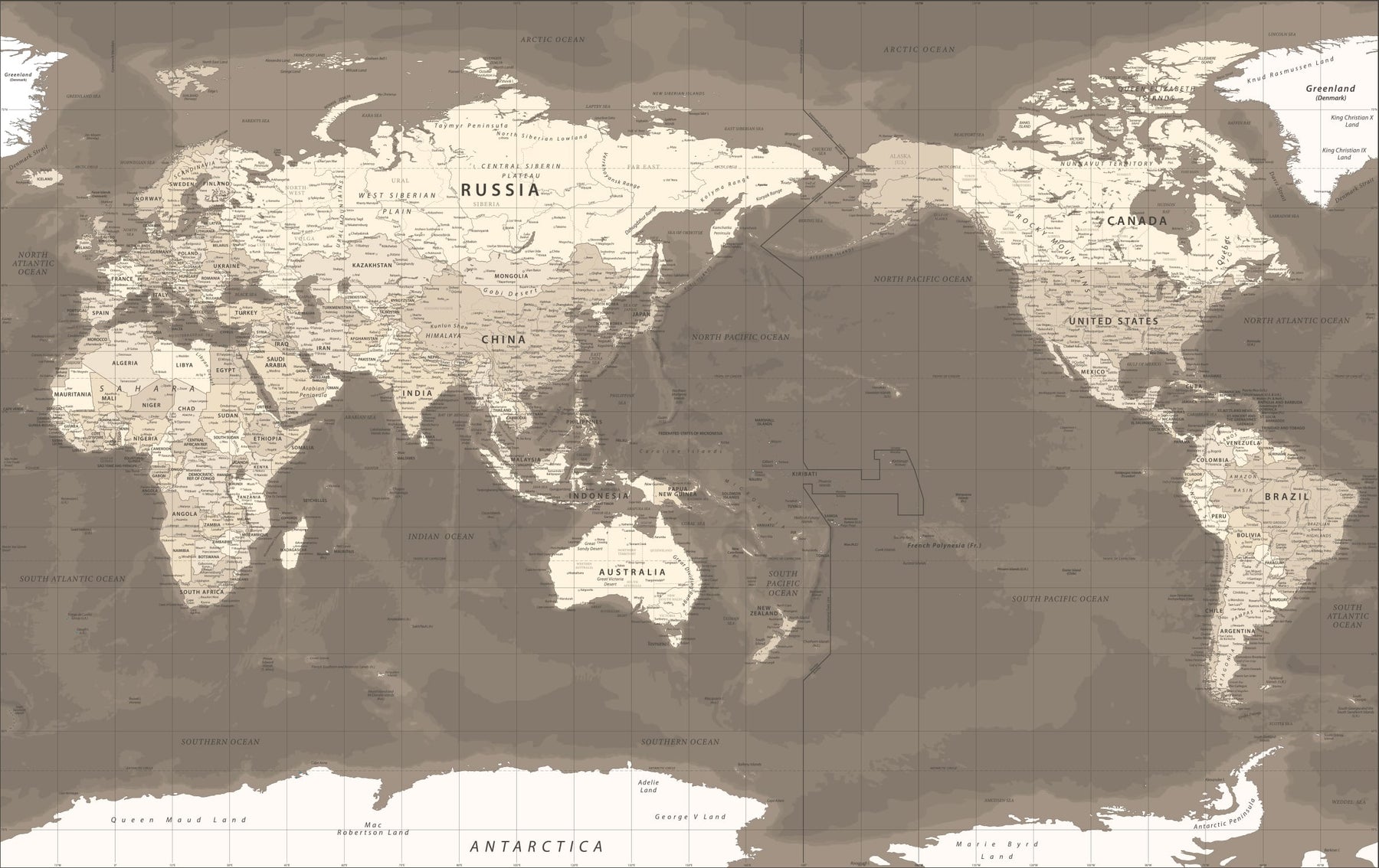 Pacific Ocean Vintage Political World Map wall mural | Pacific View ...