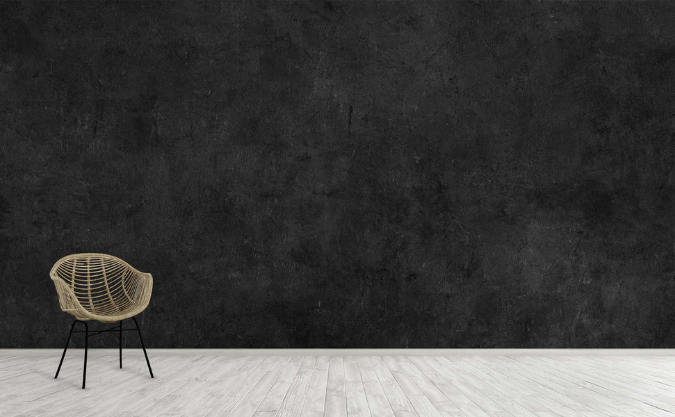 Charcoal Black Cement Textured Wall Mural | After Dark