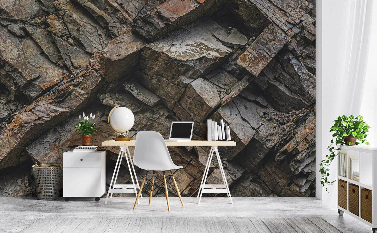 Natural dark shale angular stone outcrop Wall Mural | Driftless Shale