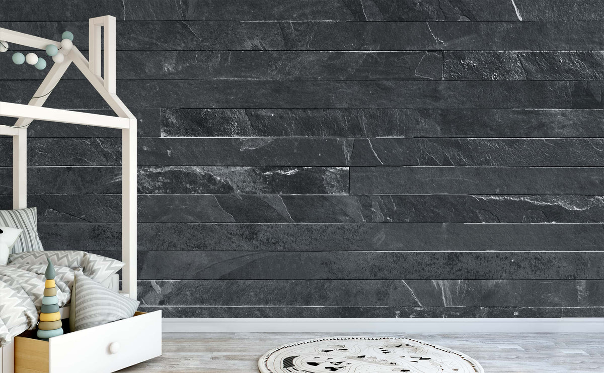 Dark natural slate strip cladding textured Wall Mural | Slickstone
