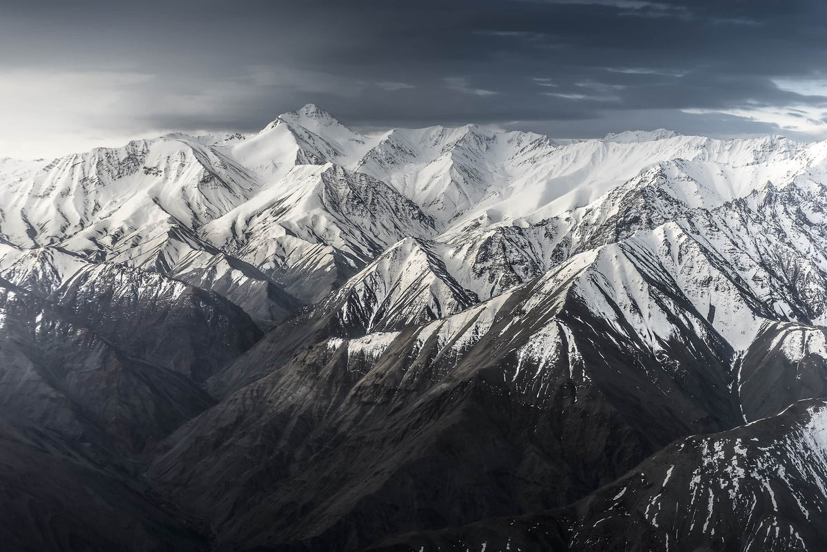 Aerial gray and white mountain range landscape Wall Mural | Ladakh Range