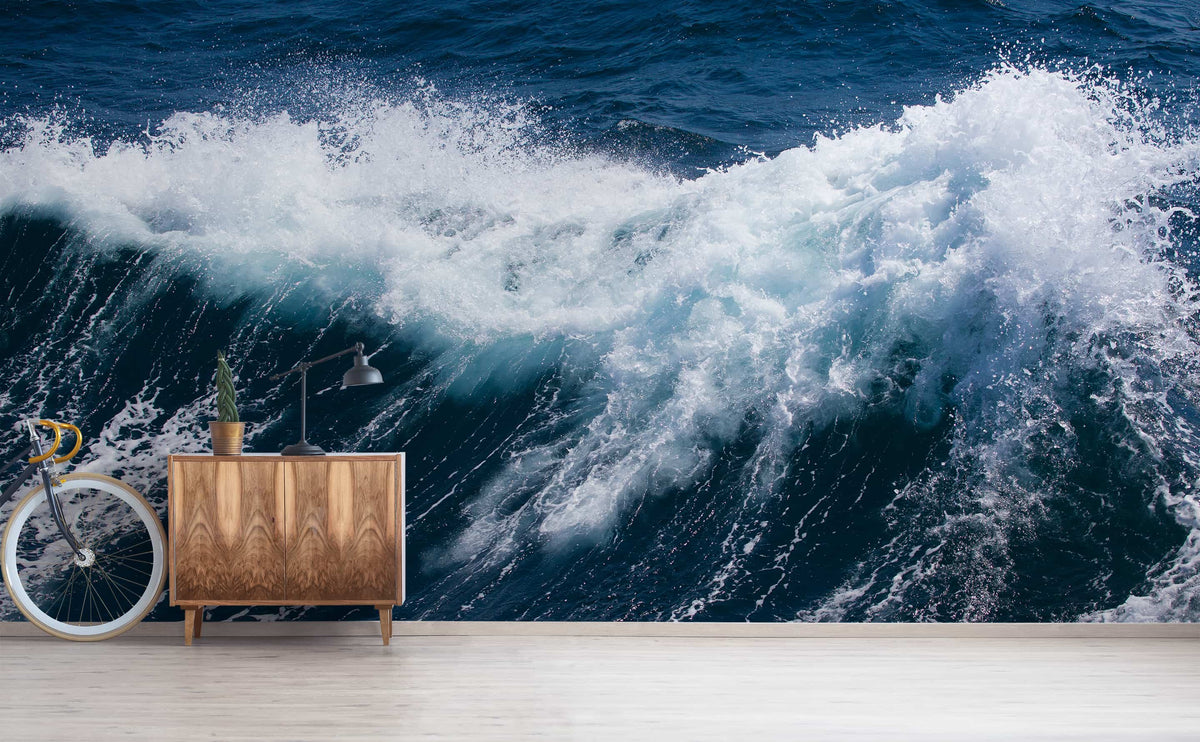 Cresting deep blue ocean wave Wall Mural | White Crest