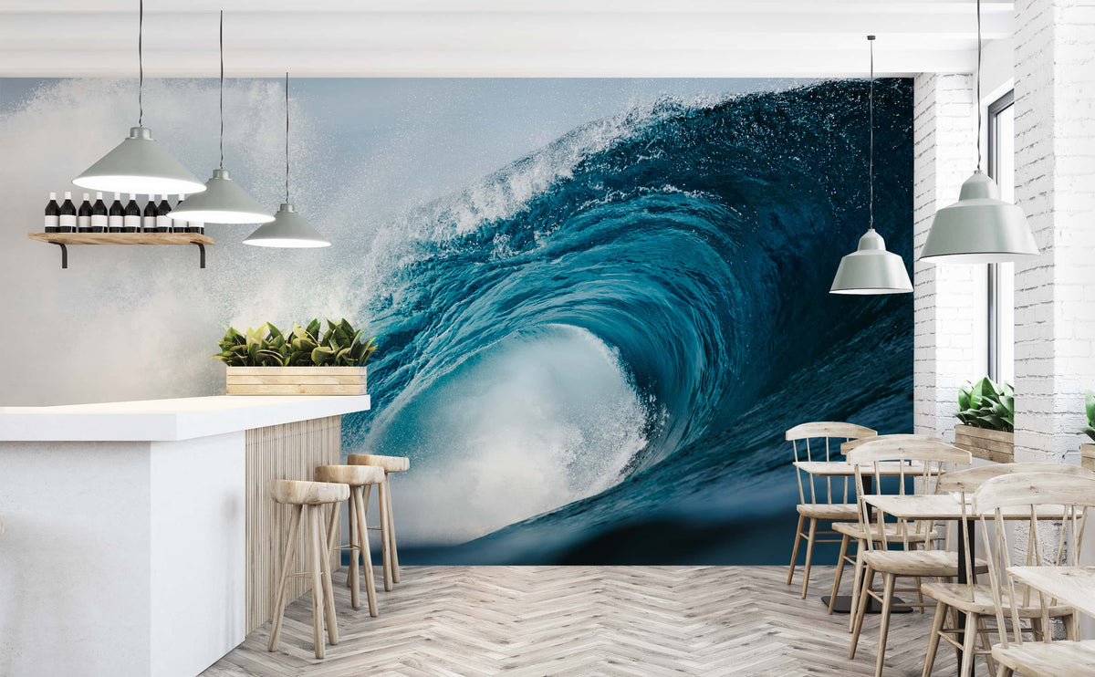 Deep blue surf curl wave Wall Mural | Maui Surge