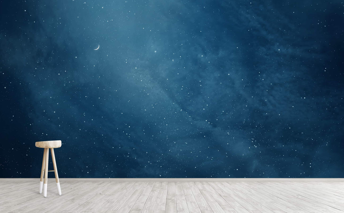 Dreamy deep blue starry night sky Wall Mural | Moonbeam Lullaby