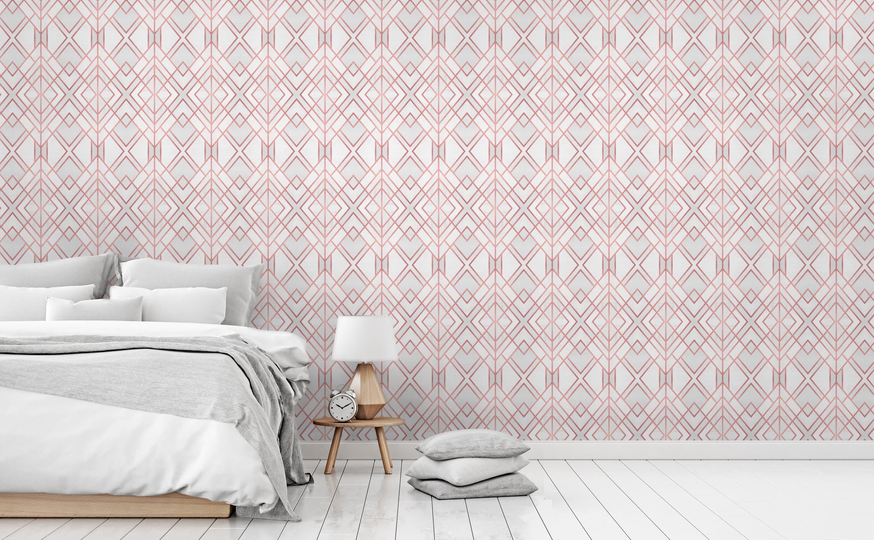 Art Deco Diamond Pattern Wallpaper for Walls | Rose Gold Geo