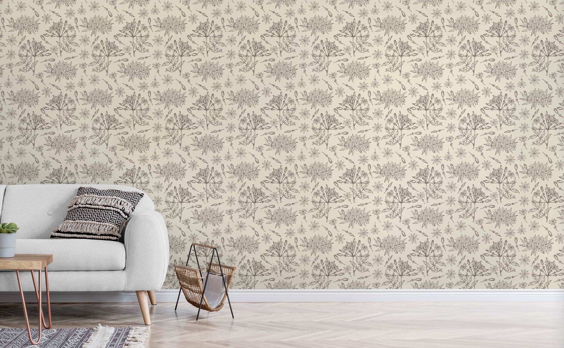 Tan sketch outline jasmine flower botanical plant illustrated Pattern ...