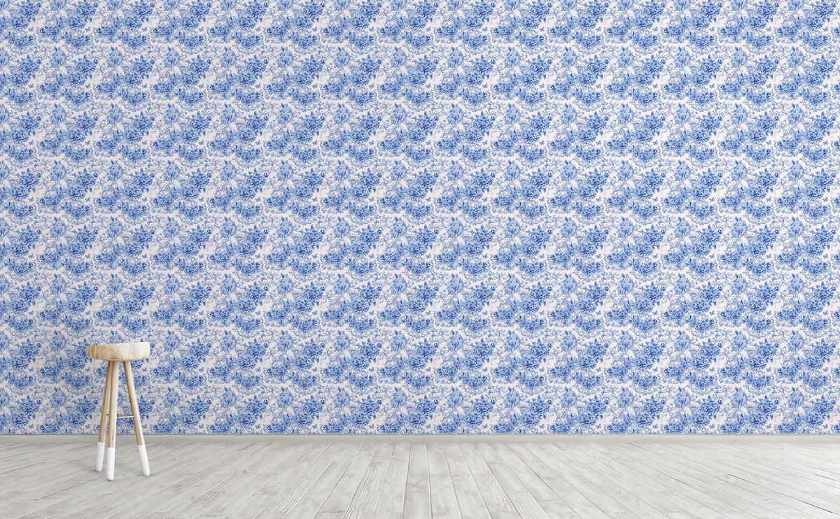 Blue Delftware style floral hydrangea butterfly Wallpaper for Walls ...