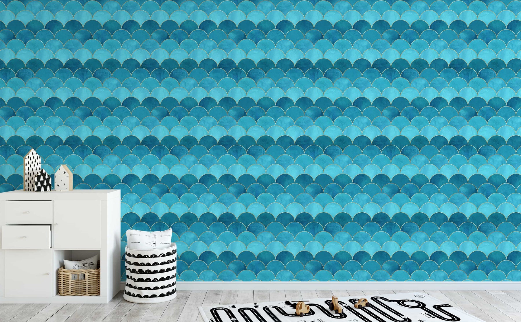 Luxury blue art deco gold semi-circle Pattern Wallpaper for Walls ...
