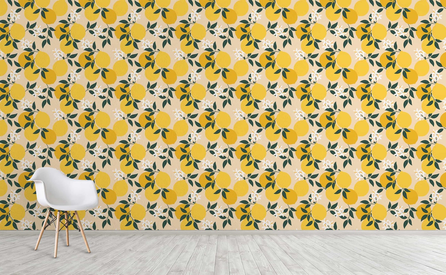 Cheerful lemon fruit and white blossom Pattern Wallpaper for Walls ...