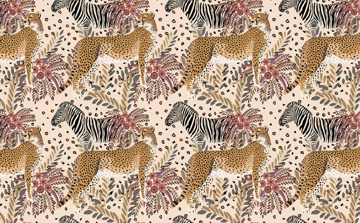 Cheetah and zebra illustrated taupe Pattern Wallpaper for Walls | No ...