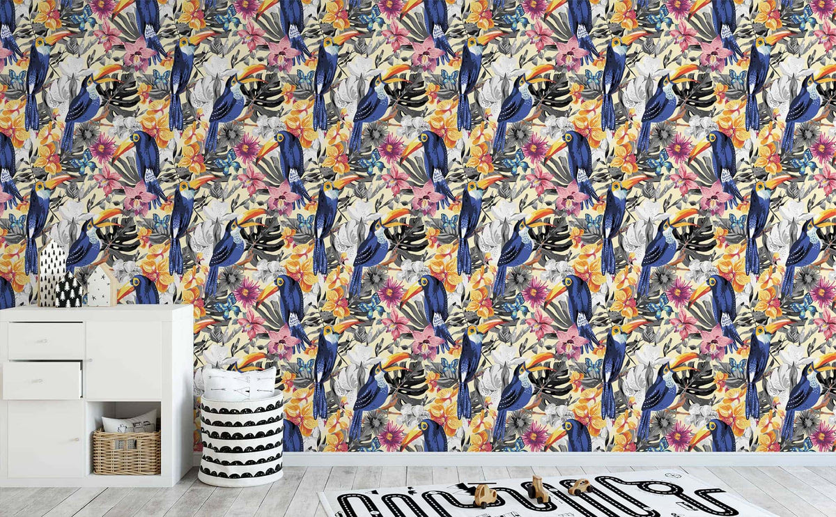 Tropical floral toucan painted Pattern Wallpaper for Walls | Equatorial ...