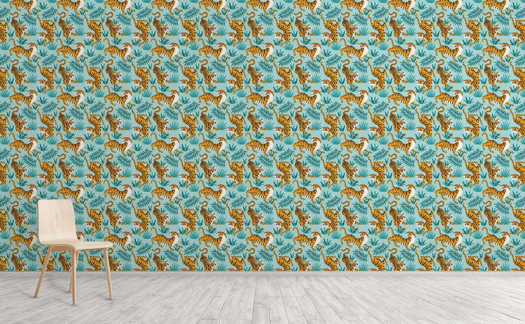 Artistic teal illustrated tiger Pattern Wallpaper for Walls | Year of ...