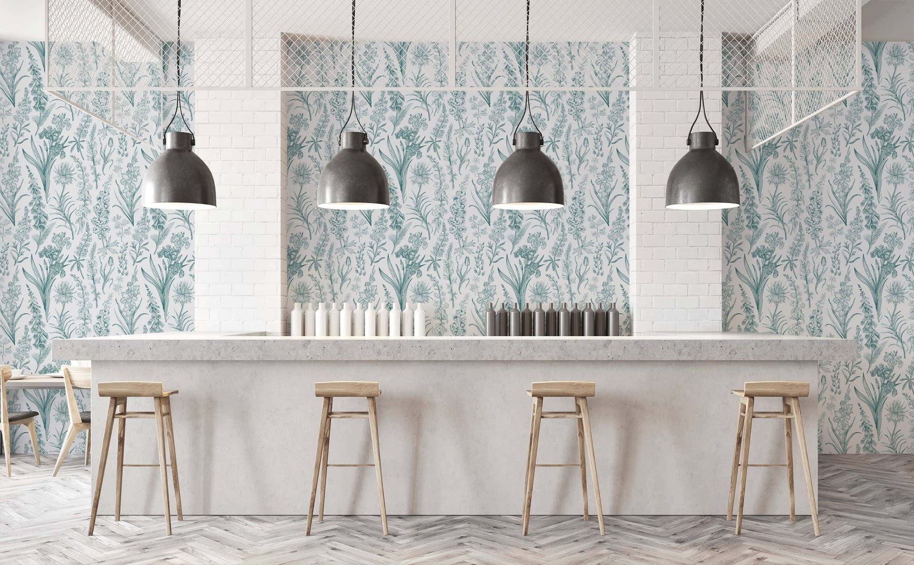 Gray and teal floral farmhouse rustic Pattern Wallpaper for Walls ...
