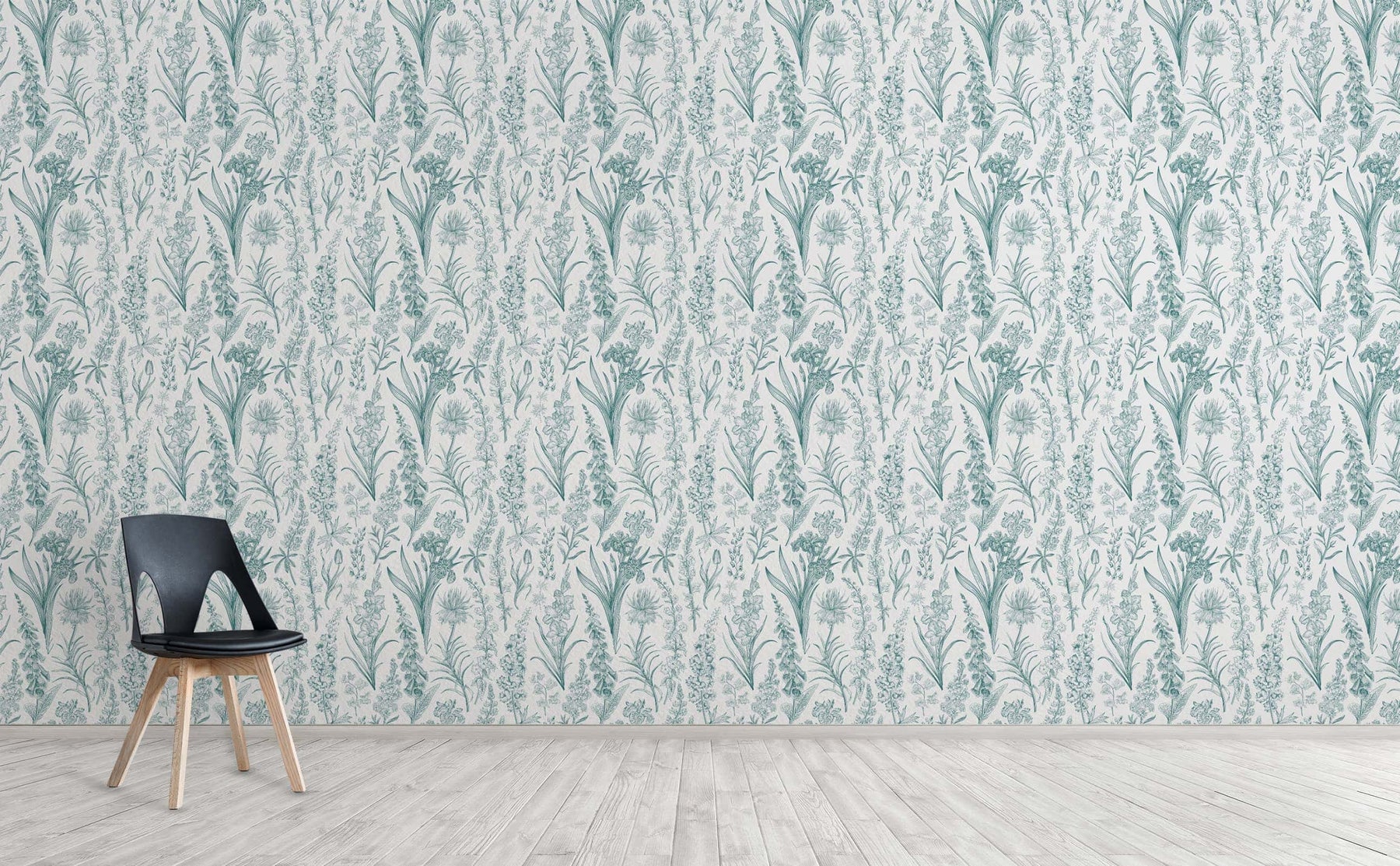 Gray and teal floral farmhouse rustic Pattern Wallpaper for Walls ...