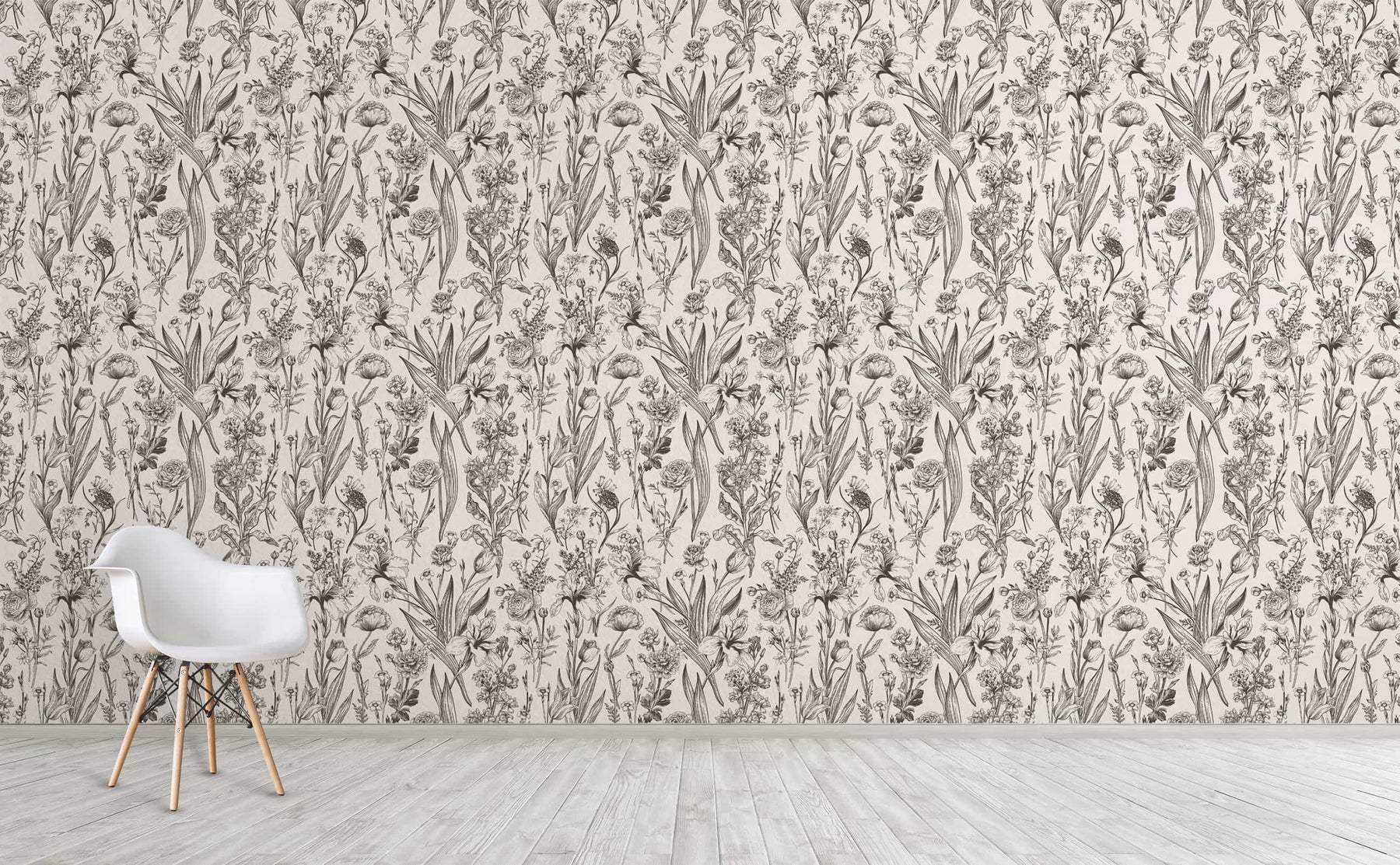 Botanical engraving chic floral garden Pattern Wallpaper for Walls ...