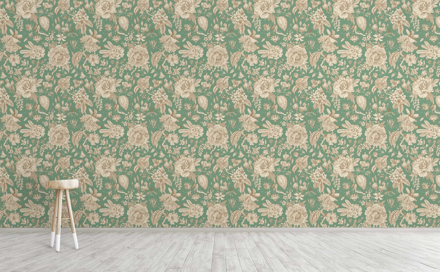 Engraved botanical floral bouquet on sage Pattern Wallpaper for Walls ...